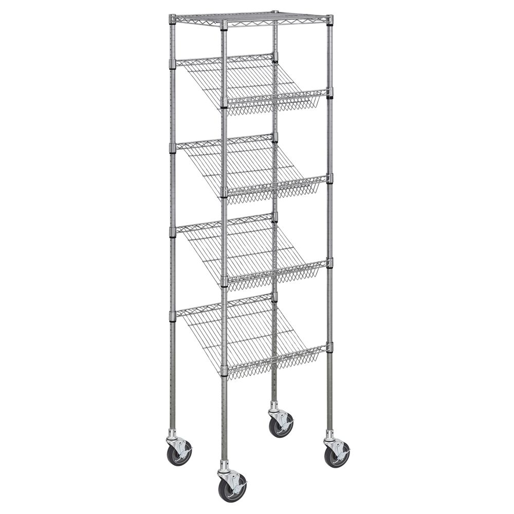 Kratos 5-Shelf Slanted Chrome Wire Mobile Merchandising Rack - 48"W x ...