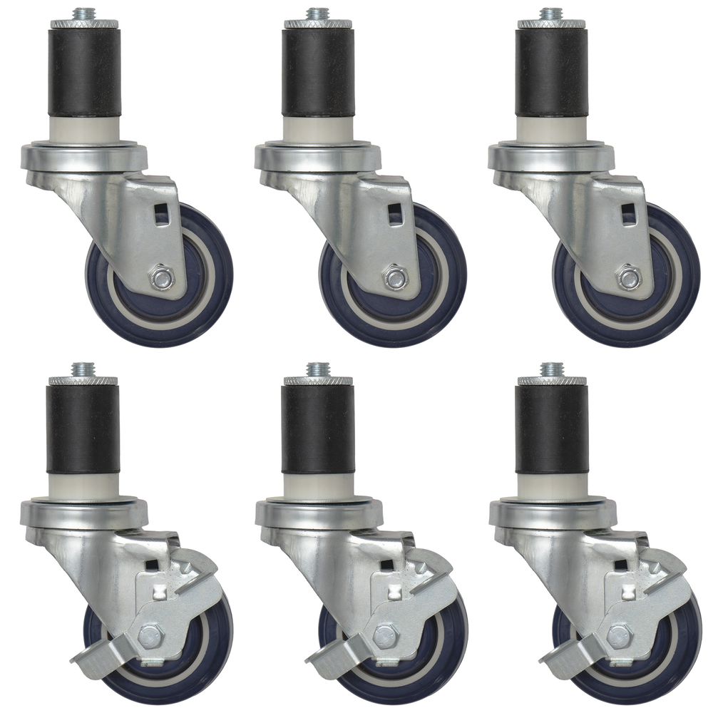 Kratos 3" Swivel Casters with Brake for Commercial Worktables, Set of 6
