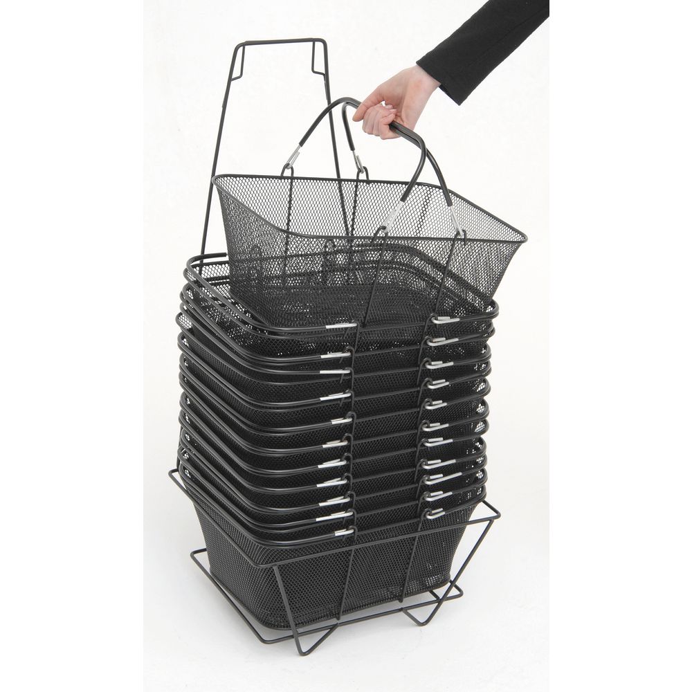 Black Metal Mesh Hand Basket Stand - 16 1/2"L x 13"W x 34 1/2"H