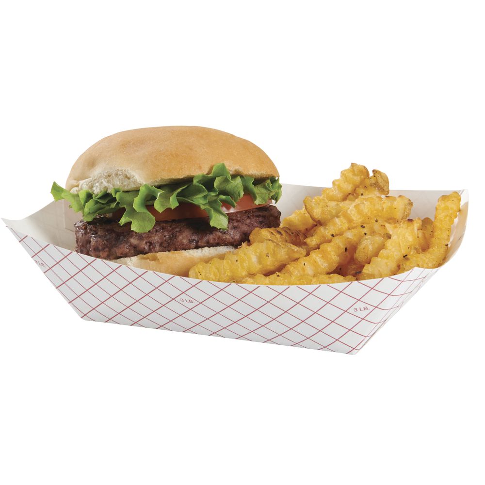 Dixie RP3008 Red Plaid Tray, 3 lb. - 5 81/100"L x 8 19/50"W x 2 9/10"H