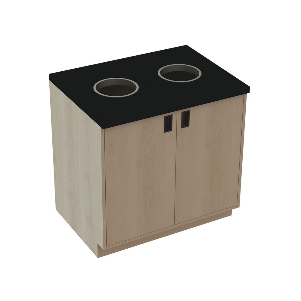 Kratos Micro Market Trash Bin Module, Raw Oak Plank and Black - 36"W x ...