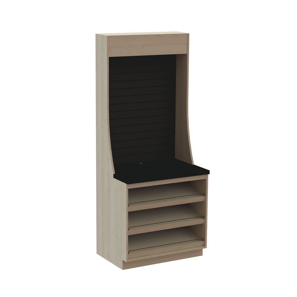 Kratos Micro Market Module with Shelving and Slatwall, Raw Oak Plank ...