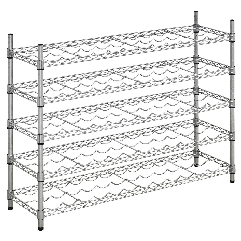 Kratos 5-Shelf 55-Bottle Chrome Wine Rack with 34" Posts - 48"W x 14"D ...