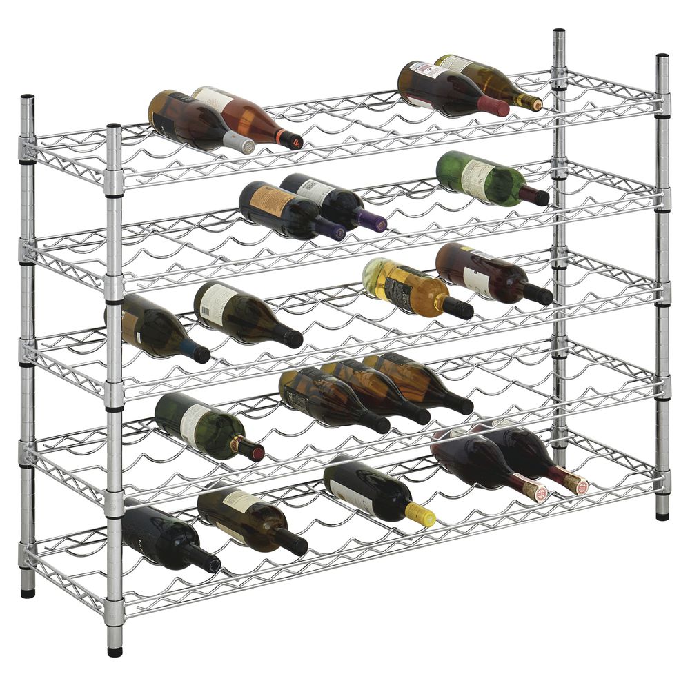 Kratos 5-Shelf 55-Bottle Chrome Wine Rack with 34" Posts - 48"W x 14"D ...