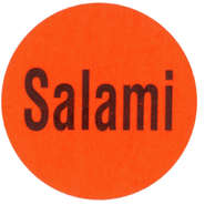Red Deli Dot Packaging Labels Black Imprint "Salami" - 1"Dia