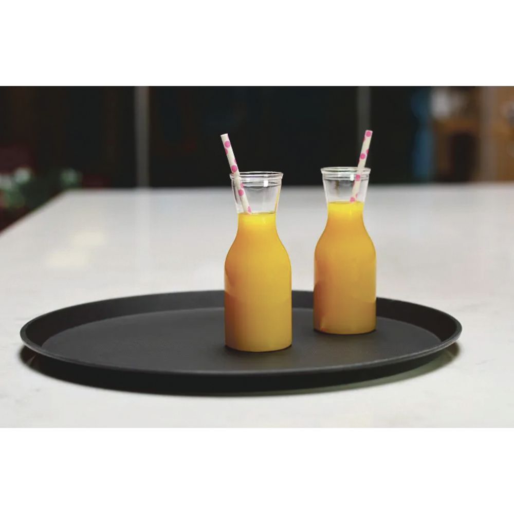 Cambro Camtread Black 9" Round Fiberglass Service Tray