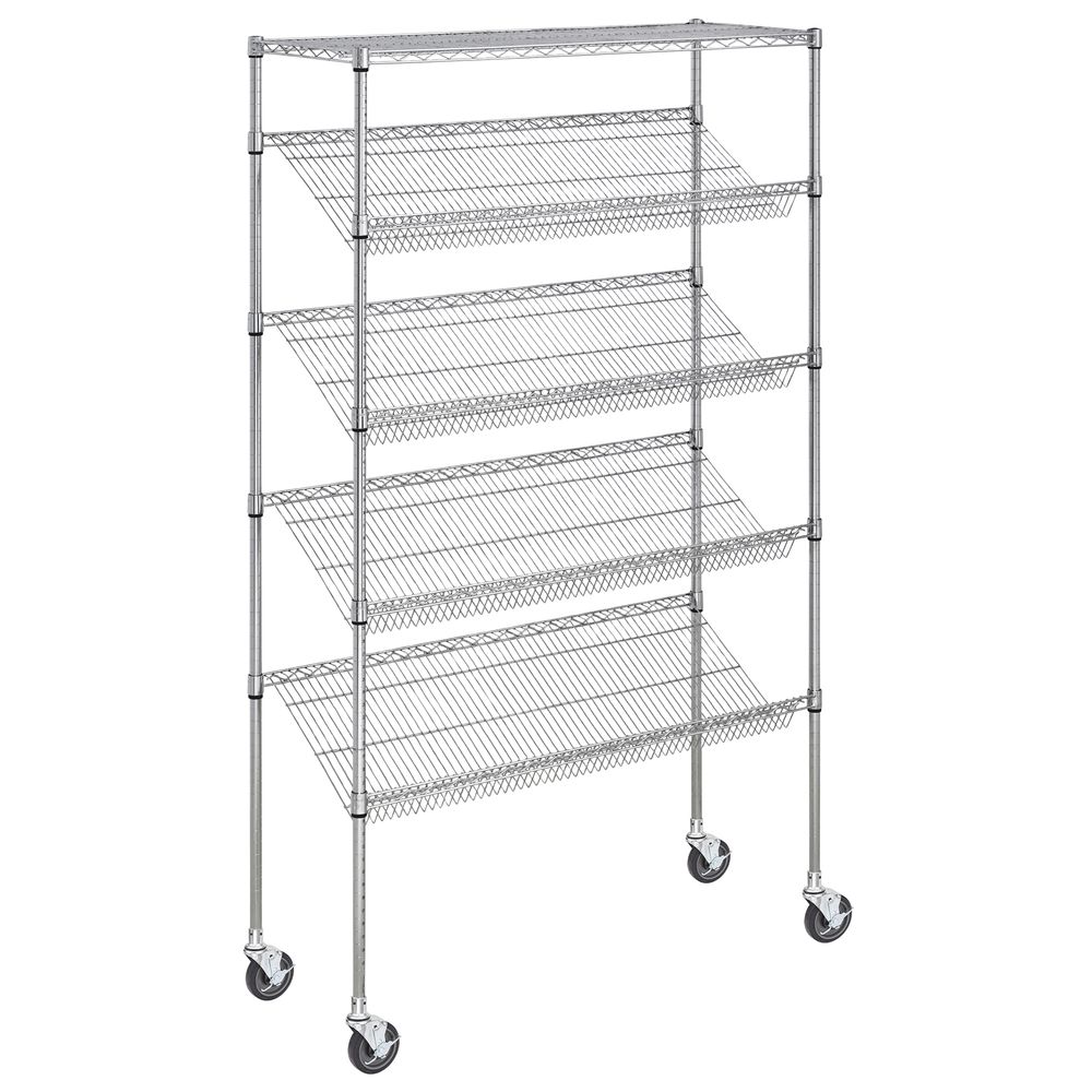 Kratos 5-Shelf Slanted Chrome Wire Mobile Merchandising Rack - 48"W x ...