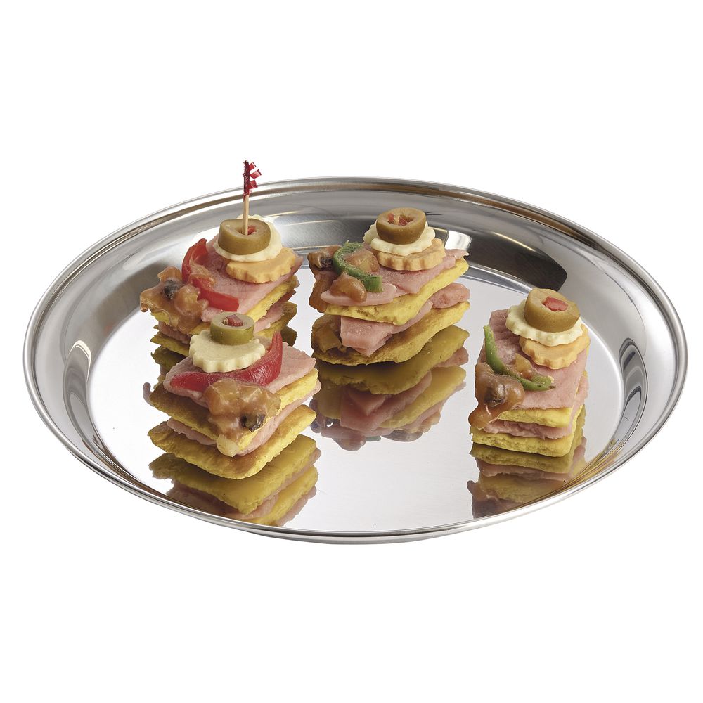 Kratos Round Stainless Steel Serving Tray - 10" Dia.