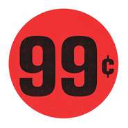 Red 99¢ Large Price Point Price Tag Labels Black Imprint - 1 1/2"Dia