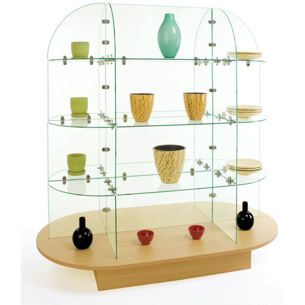 Wood and glass shelving unit store