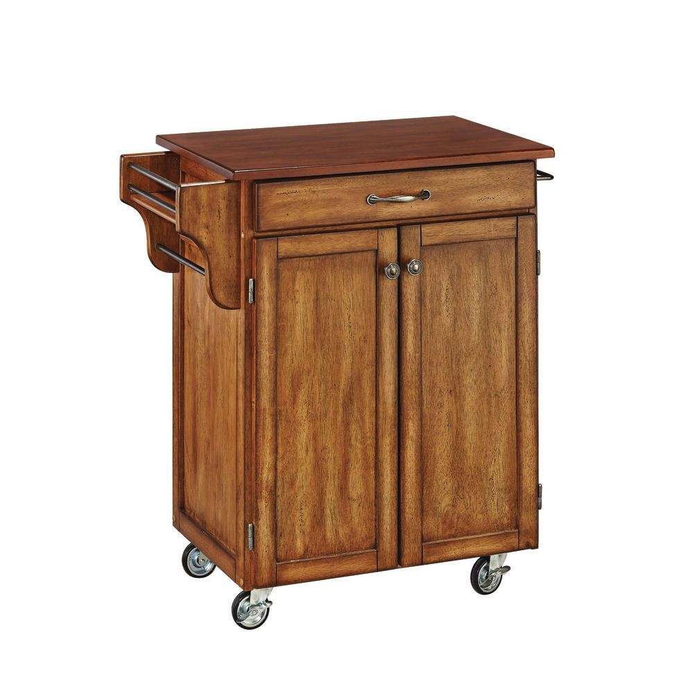 Small Create-A-Cart Oak Base Cuisine Cart With Cherry Top - 32-1/2"L x ...