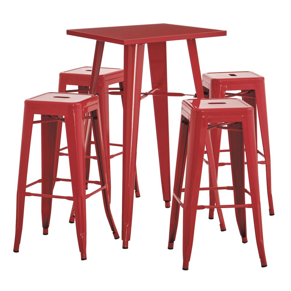 CenPro 32Q-185 Bar Height Outdoor Table With 2 Backless Barstools, Red ...