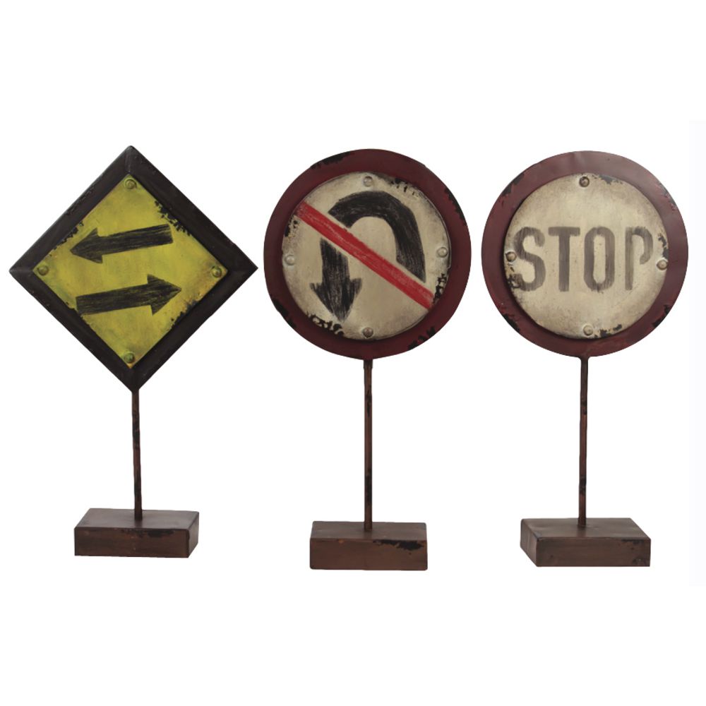 TRAFFIC SIGNS, DECOR ASSORTED 3/ST METAL