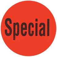 Red Deli Dot Packaging Labels Black Imprint "Special" - 1"Dia