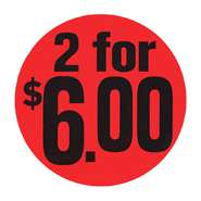 Red 2 For $6.00 Large Price Point Price Tag Labels Black Imprint - 1 1/ ...