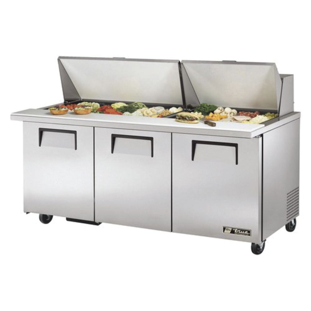 True TSSU-72-30M-B-ST-HC Three-Door Sandwich/Salad Prep Table, 30-Pan ...