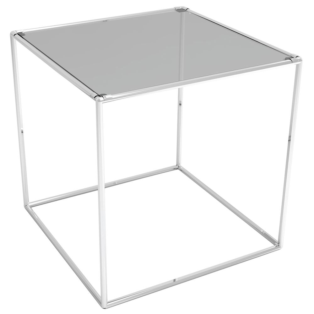 Square Display Cube With Fixed Shelf, Chrome