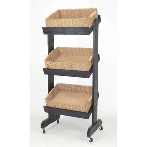 Basket Display Stands has Oak Stained Baskets for a Stylish Look.