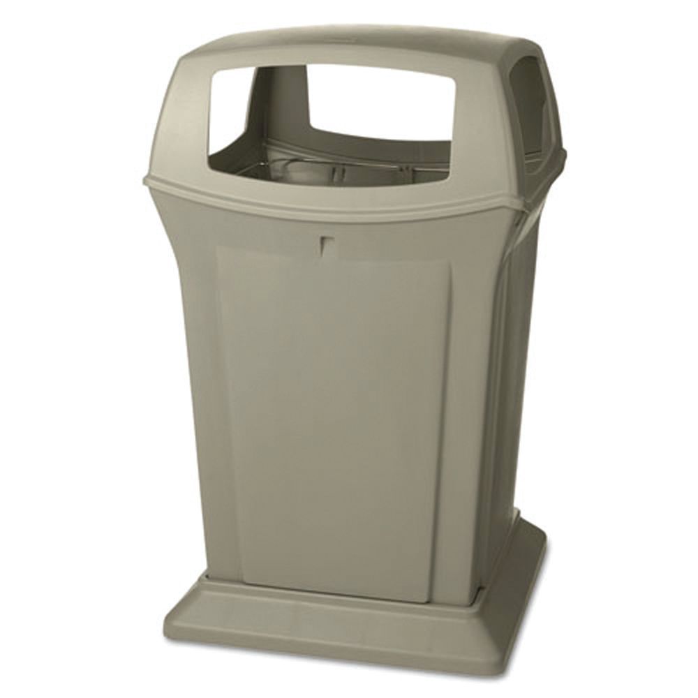 Rubbermaid Outdoor Ranger® 45 gal Beige Plastic Trash Receptacle With 2 ...