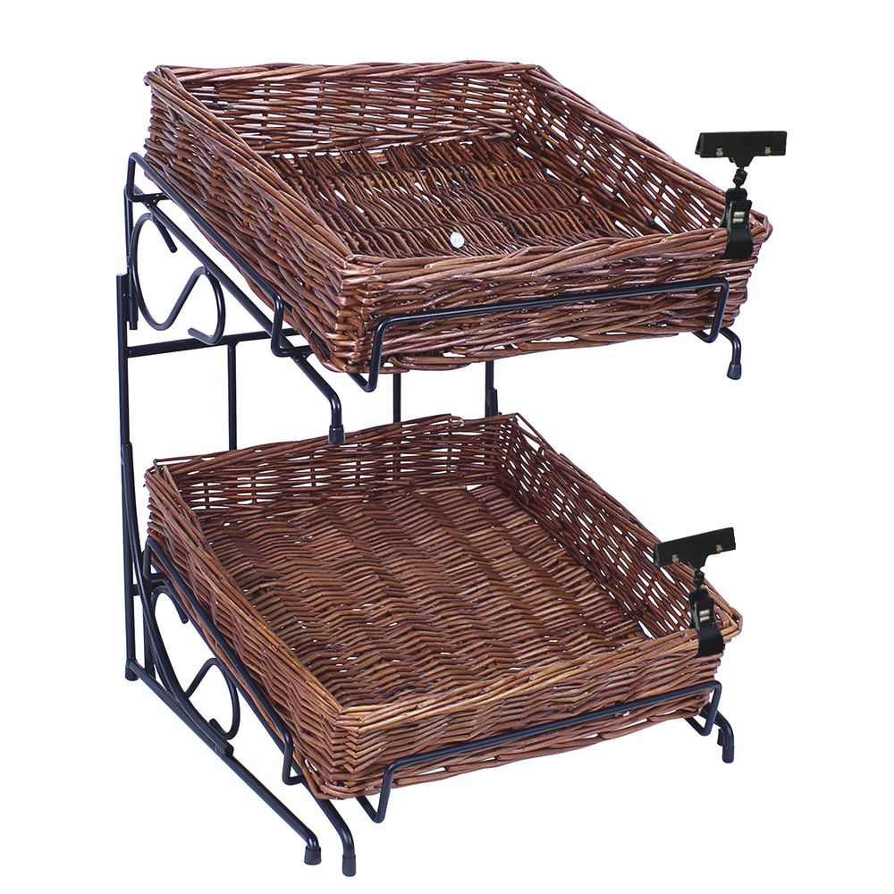 Mobile Merchandisers 2-Tier Brown Square Willow Basket Counter Display ...
