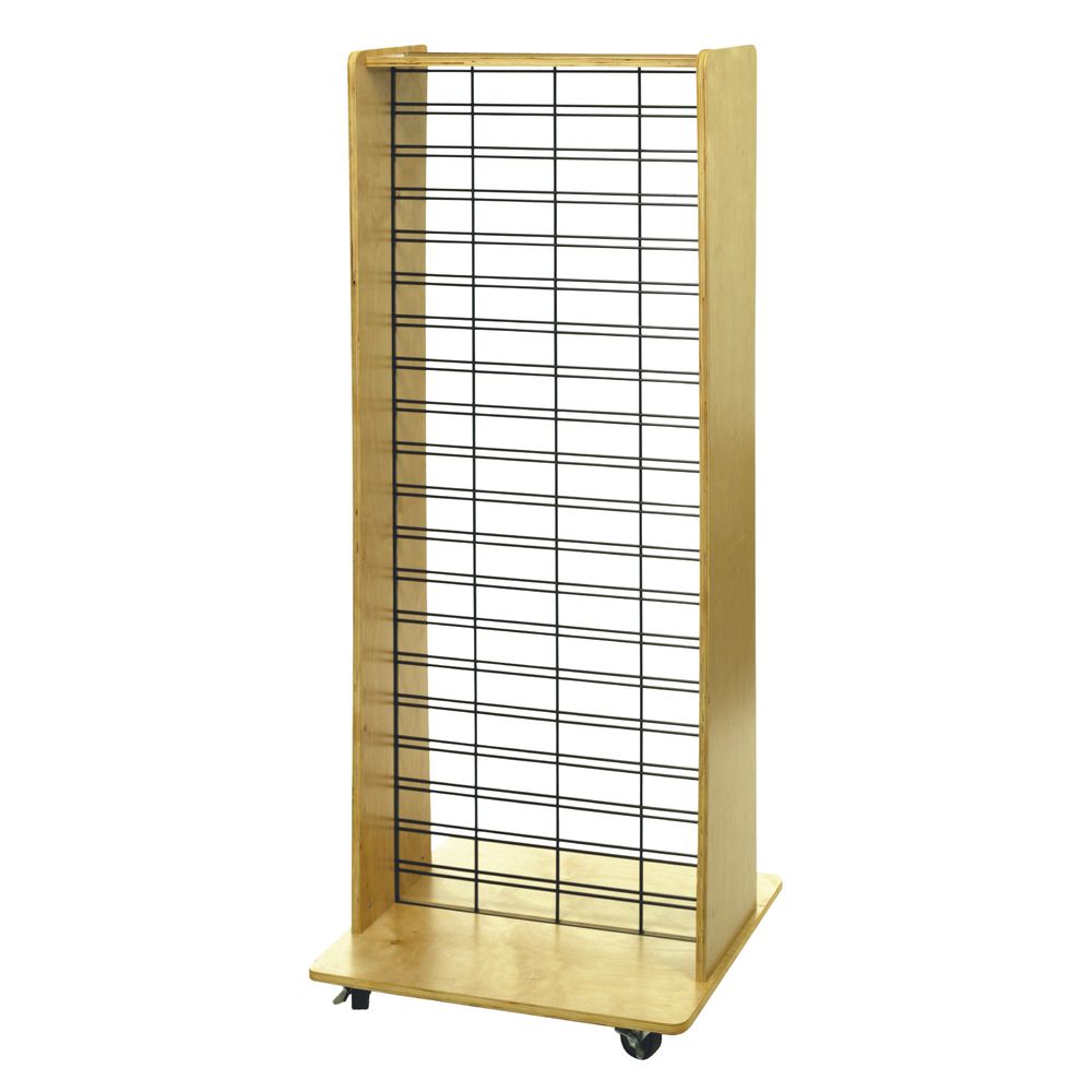 Double Sided Mobile Slat Grid Display, Birch