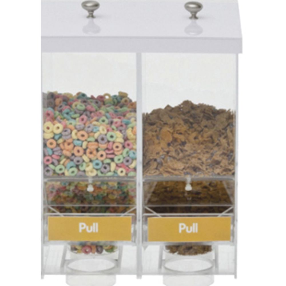 Cal-Mil Two-Compartment Cereal Dispenser with White Lid and Stand