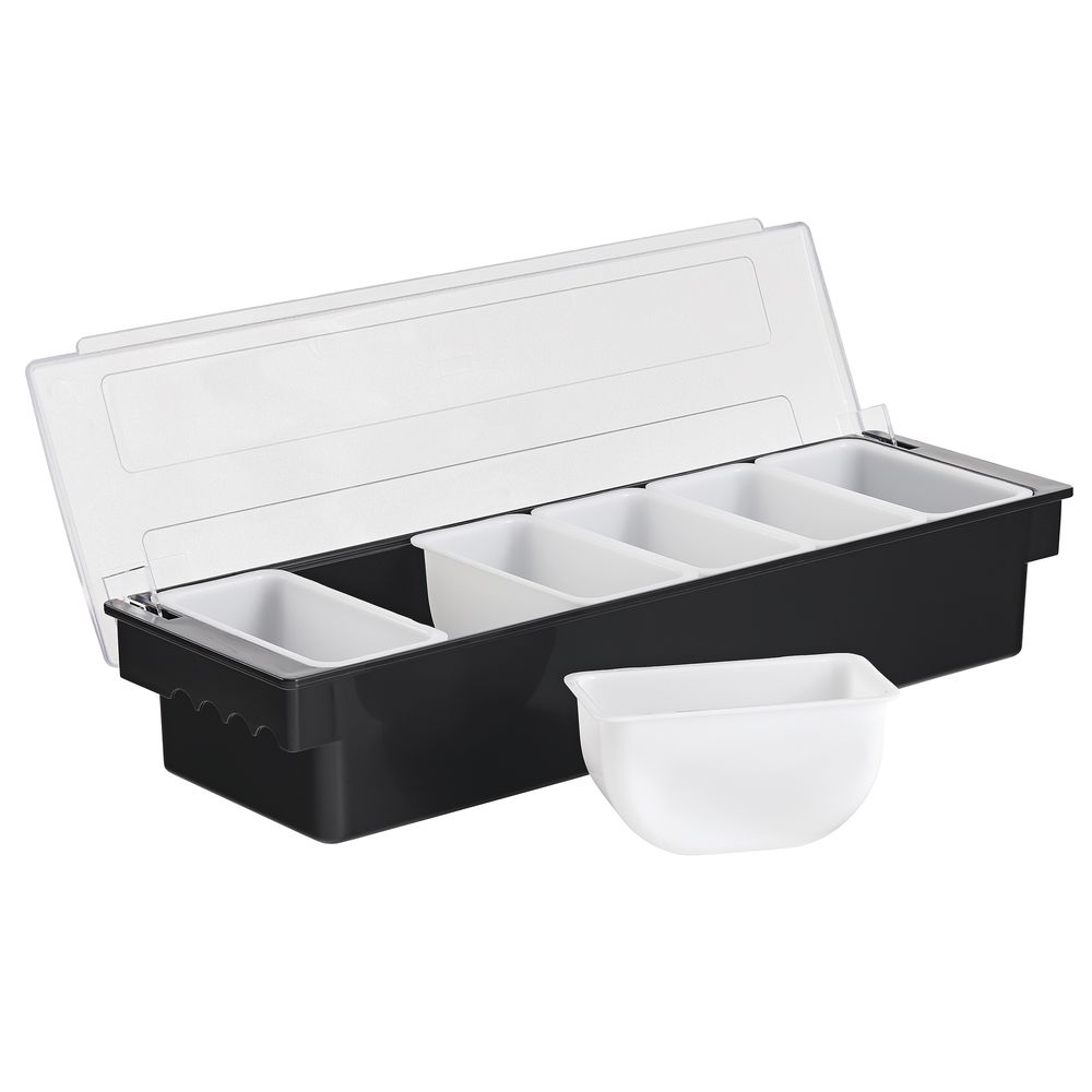 HUBERT® 6-Compartment Plastic Condiment Holder, Black - 18"L x 5-1/2"W ...