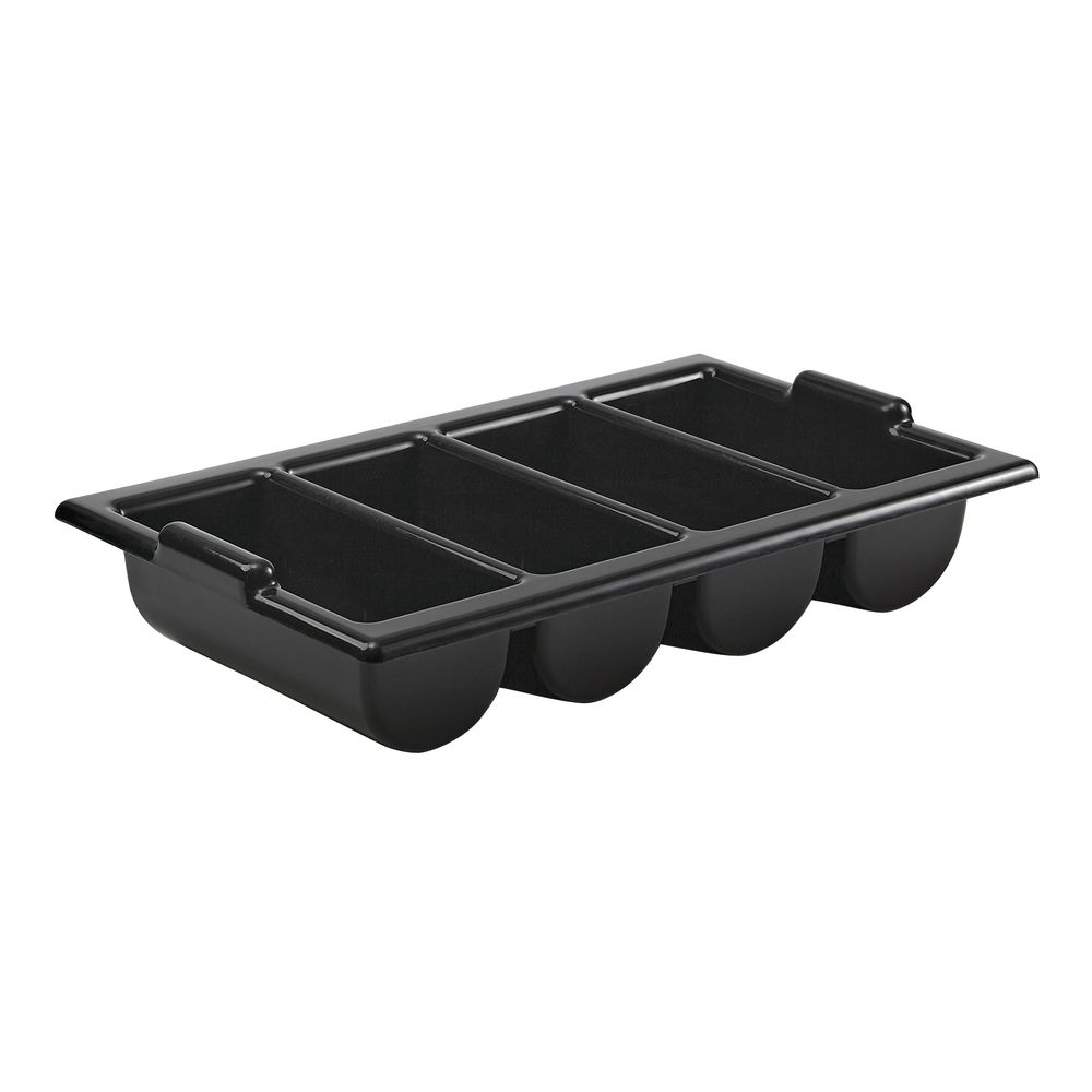 HUBERT® Black Plastic Cutlery Bin, 4-Compartment, 20.5"L x 12.5"W x 4"H