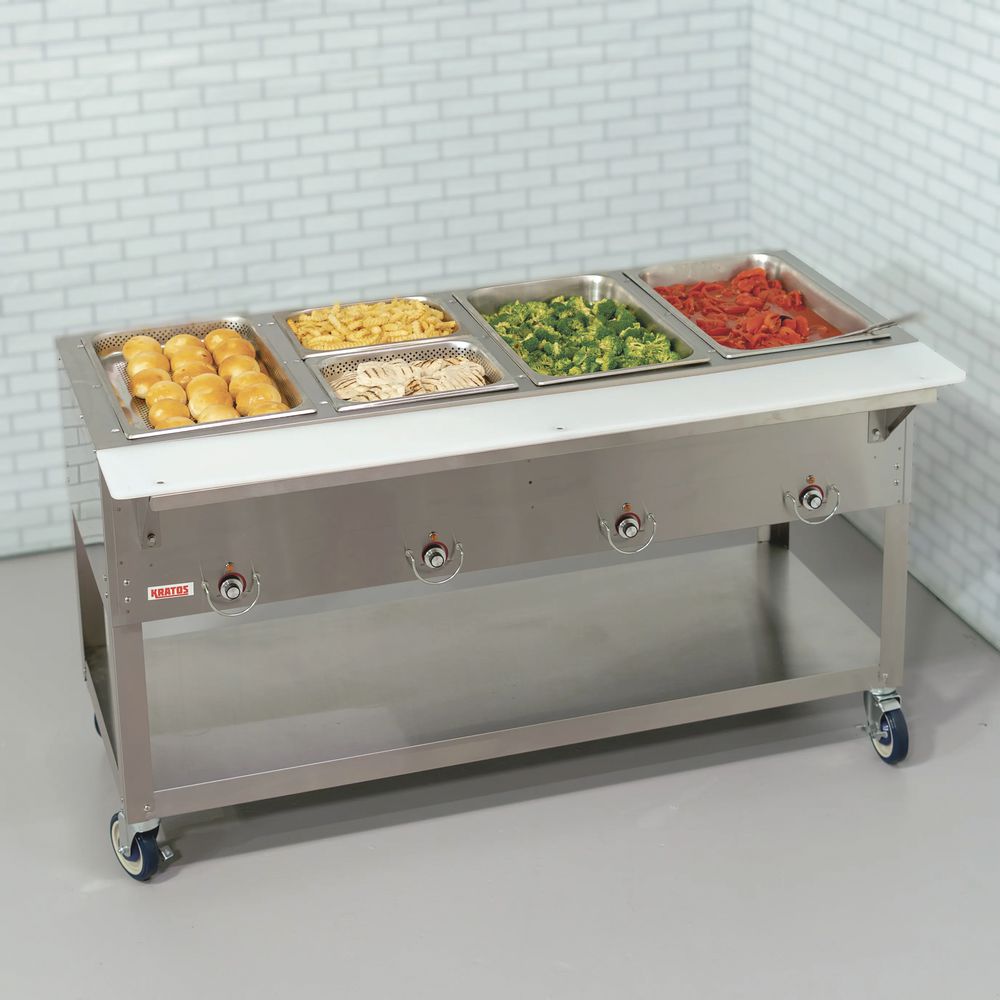 Kratos 28W-198 Mobile Four-Pan Open-Well Electric Steam Table with ...