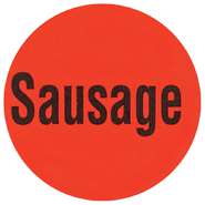 Red Deli Dot Packaging Labels Black Imprint "Sausage" - 1"Dia