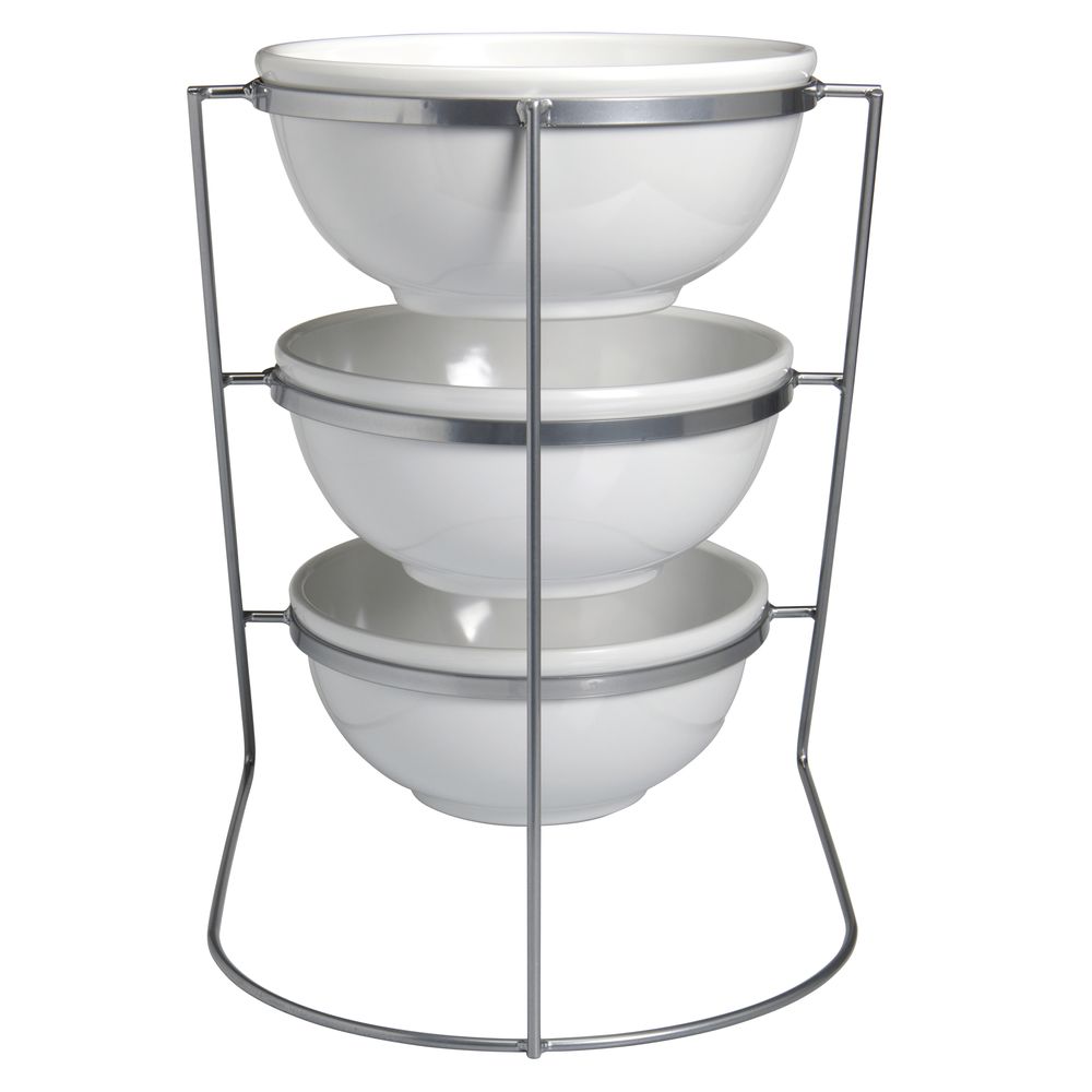 Silver Wire Fruit Stand With Three 10" White Bowls