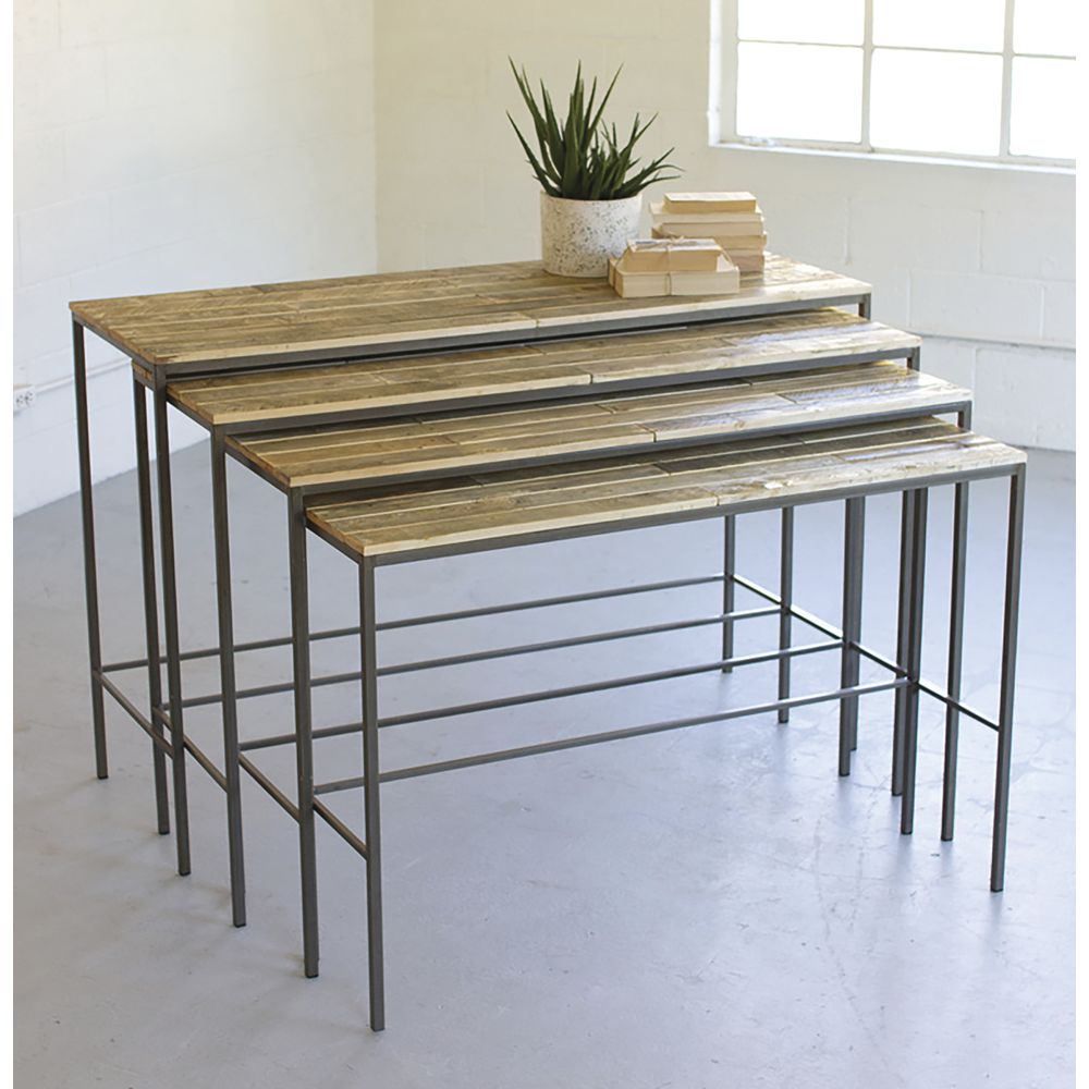 Metal & Wood Nesting Tables, Set of 4