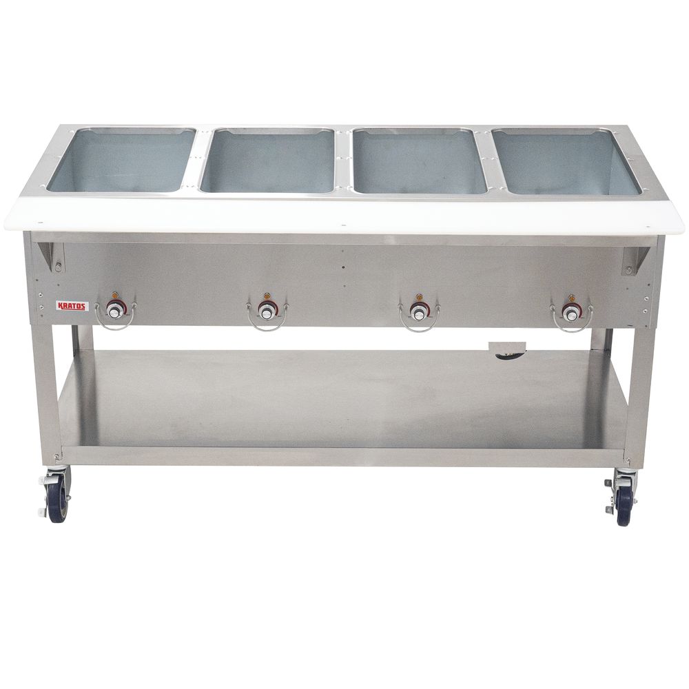 Kratos Mobile Four Pan Open Well Electric Steam Table with Undershelf ...