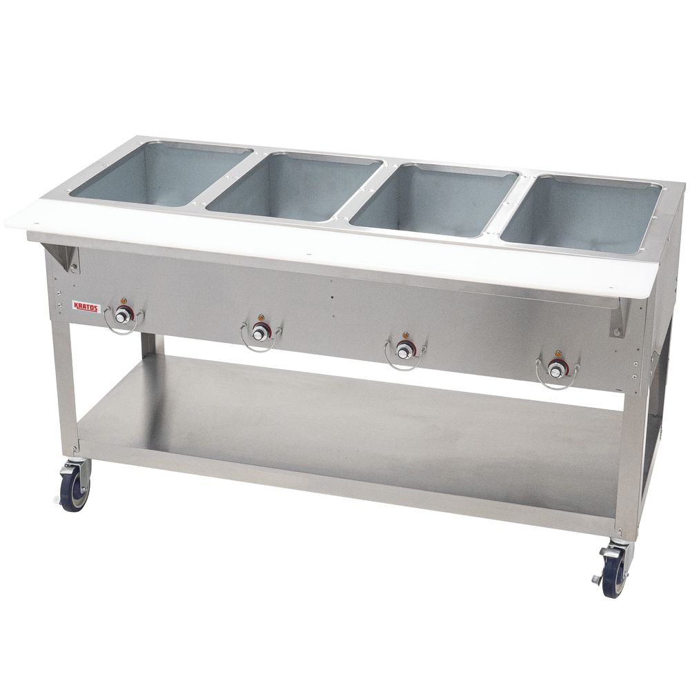 Kratos Mobile Four Pan Open Well Electric Steam Table with Undershelf ...
