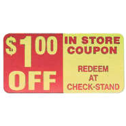 Red/Yellow $1.00 Off In-Store Redemption Coupon Adhesive Food Labels ...