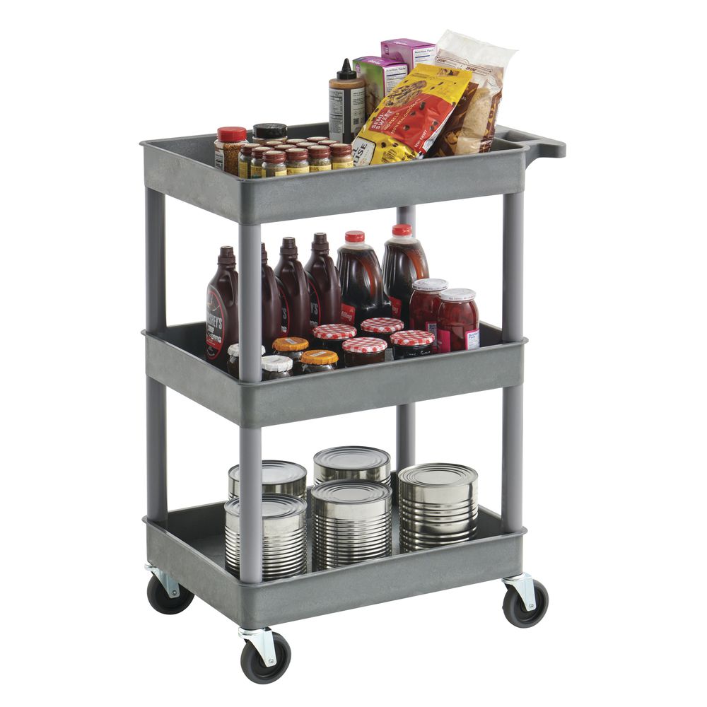 HUBERT® Grey Utility Cart w/Lip, 3-Shelf - 27 17/25"L x 18 29/50"W x 39 ...