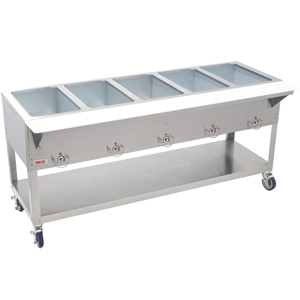 Kratos Mobile Five Pan Open Well Electric Steam Table with Undershelf ...