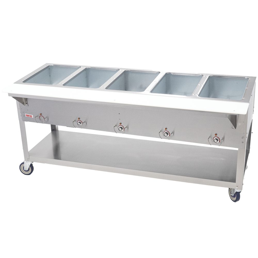 Kratos Mobile Five Pan Open Well Electric Steam Table with Undershelf ...