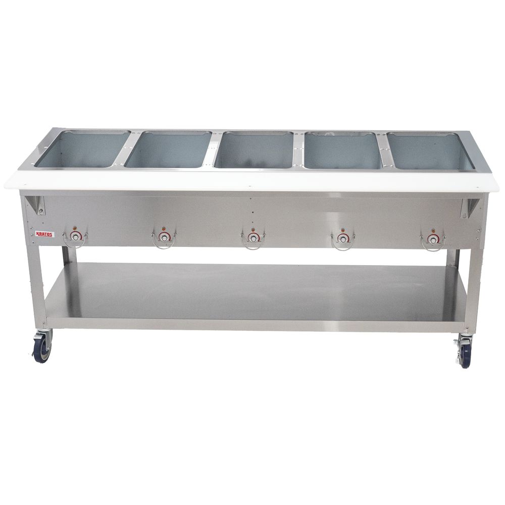Kratos Mobile Five Pan Open Well Electric Steam Table with Undershelf ...