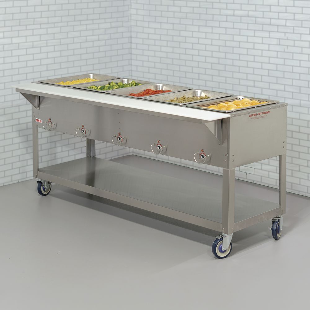 Kratos Mobile Five Pan Open Well Electric Steam Table with Undershelf ...