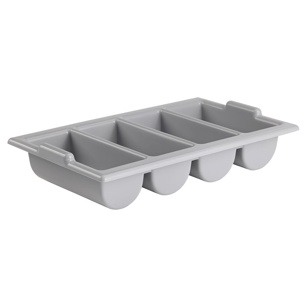 HUBERT®Gray Plastic 4-Compartment Cutlery Bin - 20-1/2"L x 12-1/2"W x 4"H