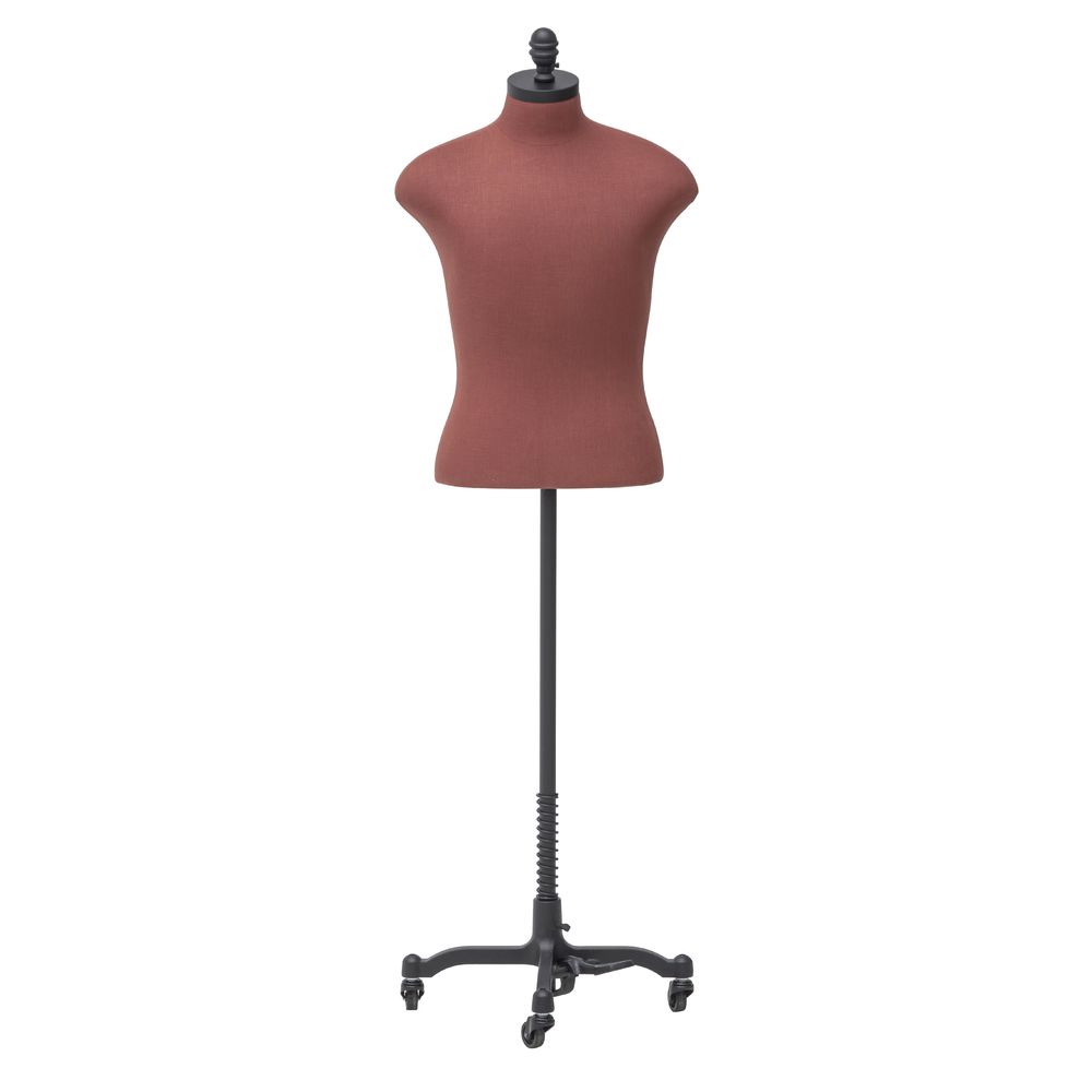 Male Coat Form w/ Neck Block and Wheeled Base, Chrome