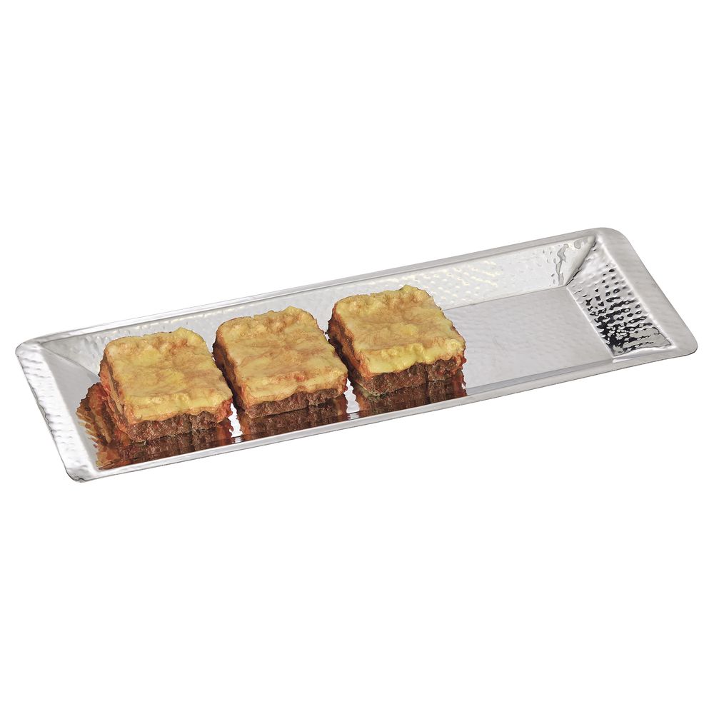 Kratos Rectangular Hammered Stainless Steel Serving Tray - 20"W x 7 1/2"L