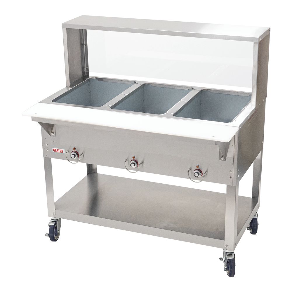 Kratos 28W-202 Mobile Three Pan Open Well Electric Steam Table with ...