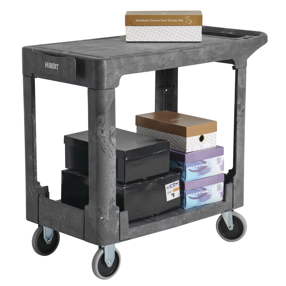 HUBERT® Grey Plastic Utility Cart, 2-Shelf - 38"L x 19"W x 32"H
