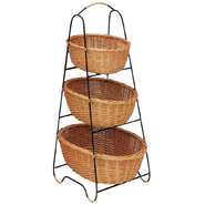Oval Rattan 3-Tier Basket Floor Stand - 22"L x 15"D x 42"H