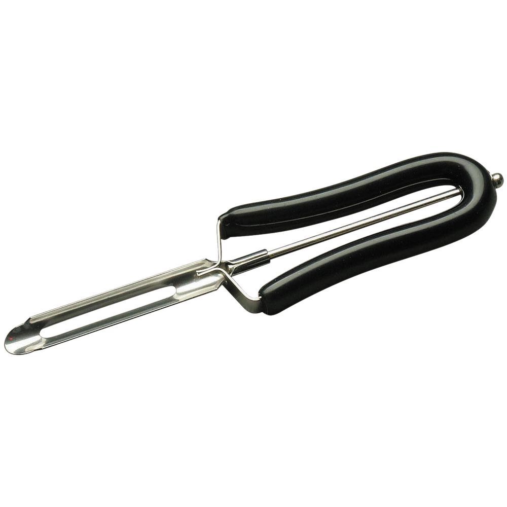 Stainless Steel Ergonomic Swivel Peeler With Black Santoprene Handle stainless-steel-ergonomic-swivel-peeler-with-black-santoprene-handle