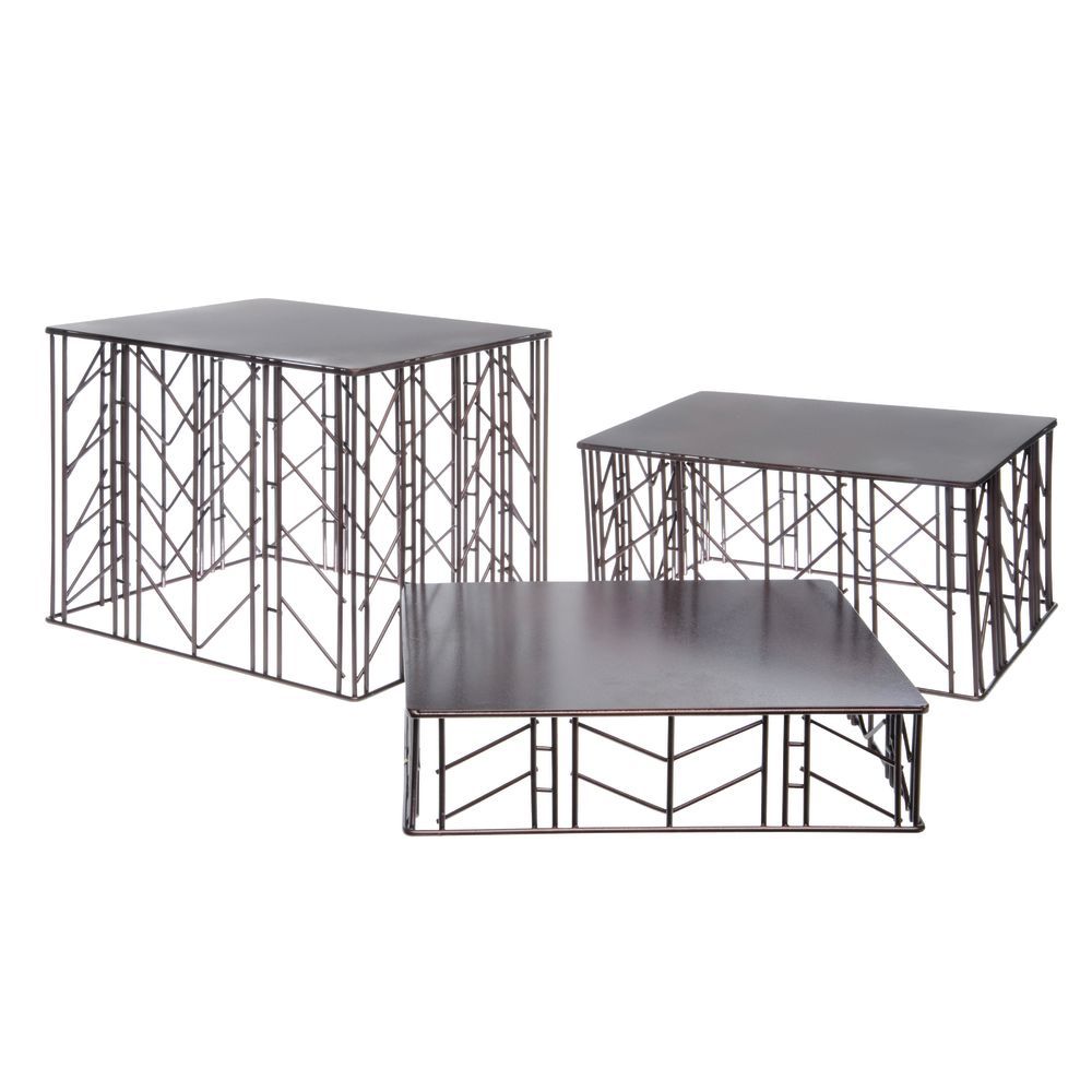 G.E. T. Square Bronze Powder-Coated Wrought Iron Metal Riser Set