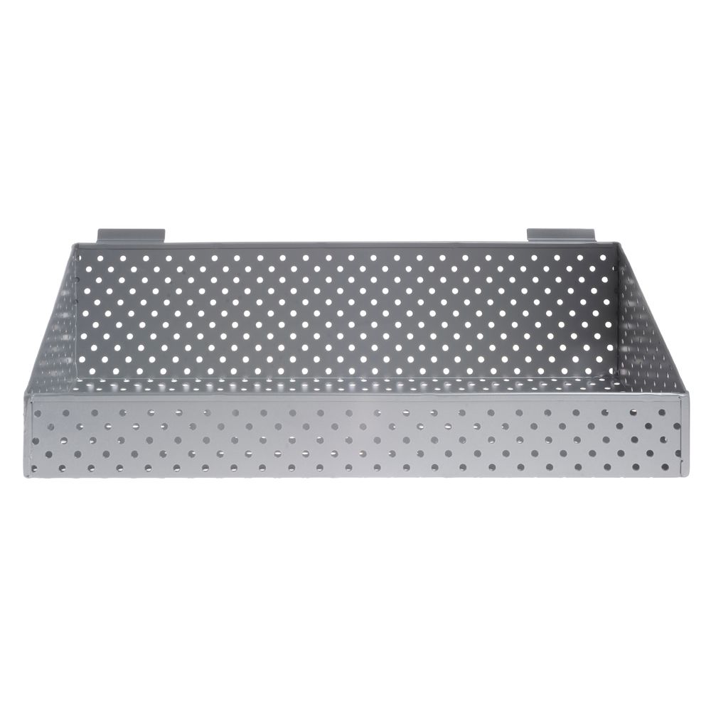 Tapered Perforated Metal Slatwall Shelves, Silver