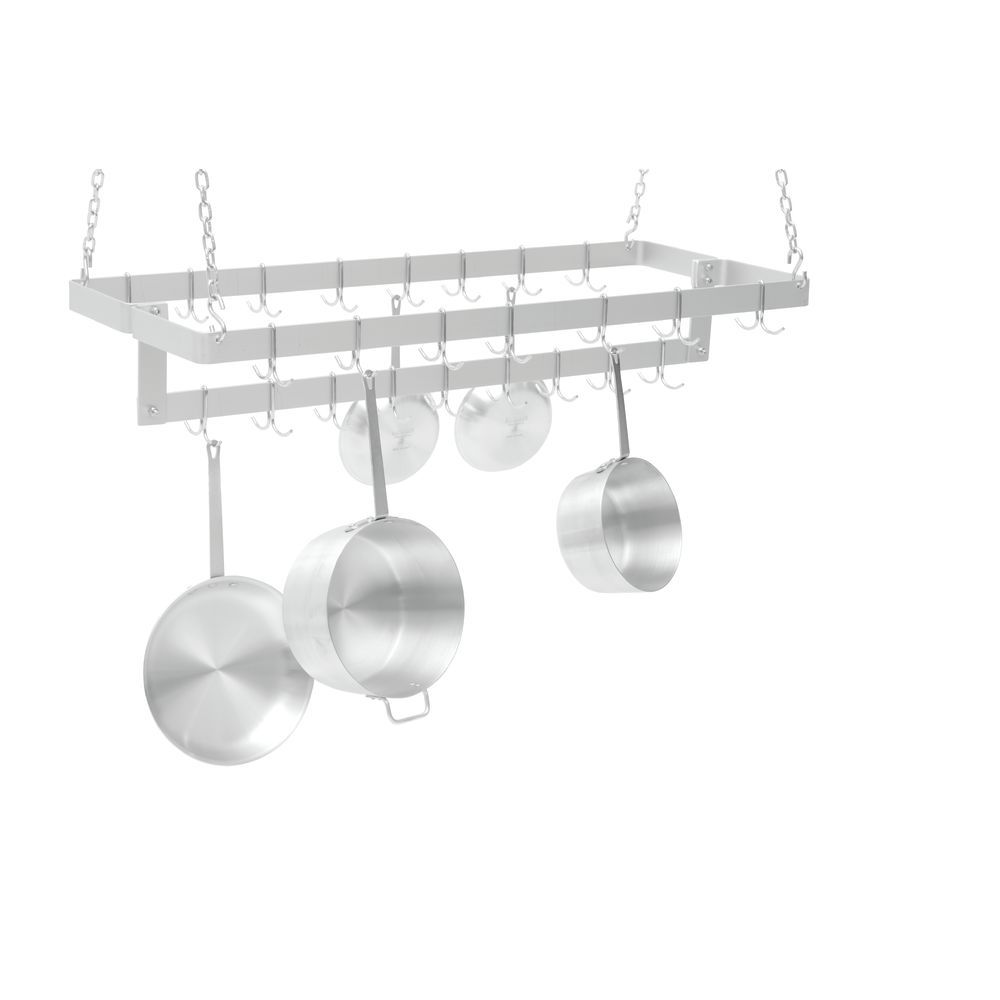 Easy-Reach Aluminum Ceiling Mount Pot Rack with 24 Hooks - 48"L x 21"W